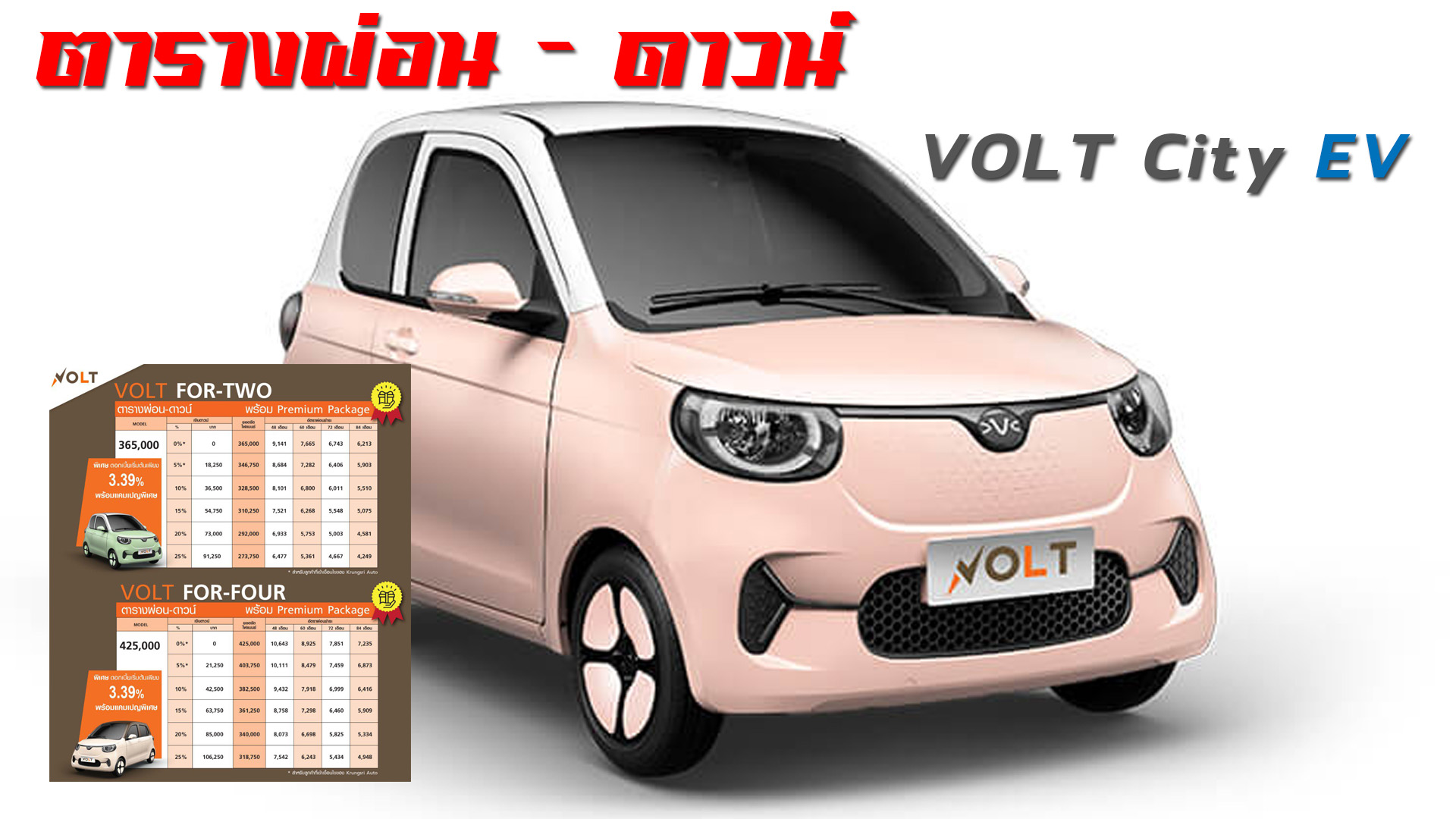 ตารางผ่อน - ดาวน์ VOLT City EV ปรับราคาเพิ่ม 10,000 บาท ราคาเริ่มที่ 365,000 – 425,000 บาท - Car ...