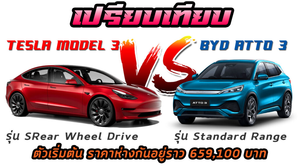 เปรียบเทียบ Tesla Model 3 Rear Wheel Drive VS BYD ATTO 3 รุ่น Standard ...